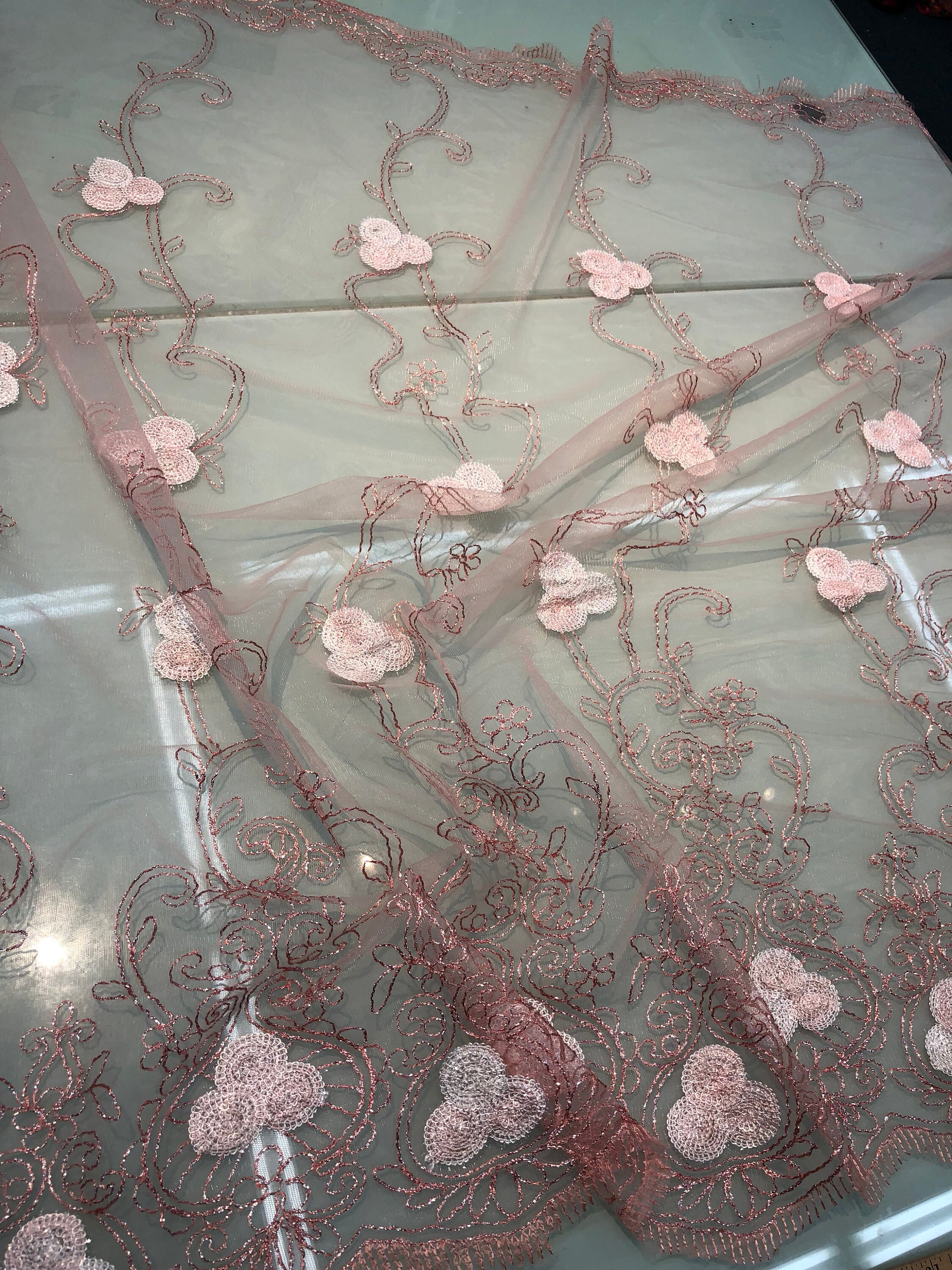 Embroidered Net Lace 50 Wide Beautiful Baby Pink Color | Etsy