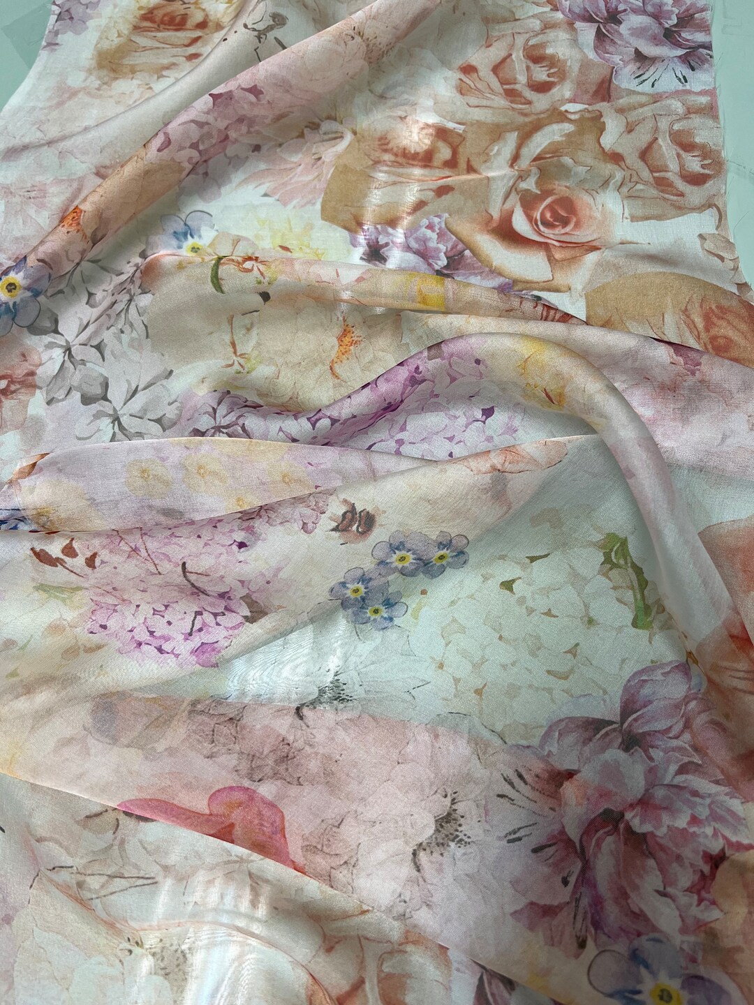 100% Silk Satin Face Chiffon Digital Print 54" Wide Beautiful Soft ...