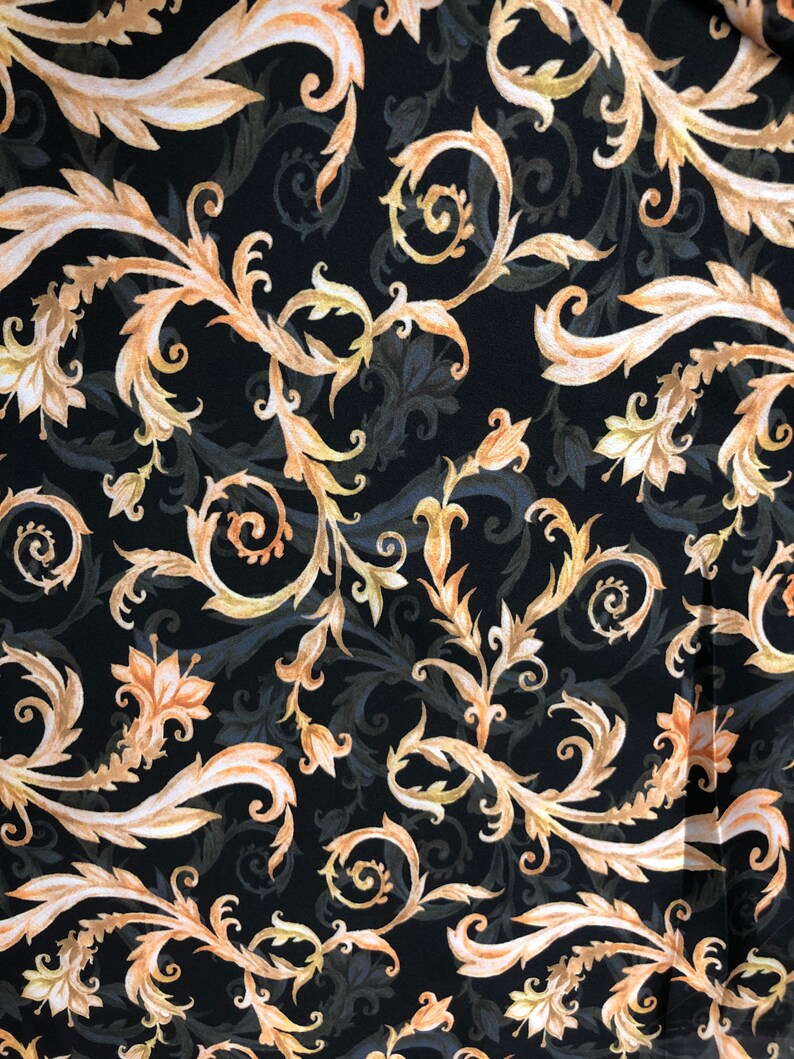 Beautiful Black Base With Gold Abstract Designer Digital Print on Silky ...