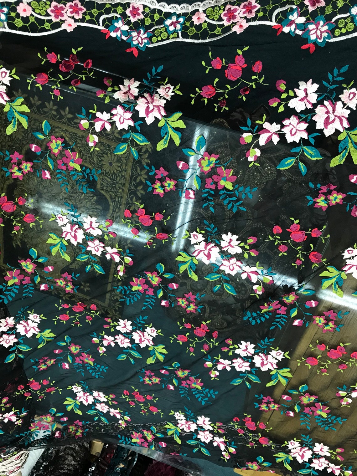 Italian Designer Fabric Floral Embroidery on Tulle Fabric. - Etsy