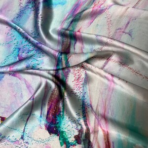 100% Silk Satin Charmeuse Digital Print 54 Wide Beautiful Aqua Mint ...