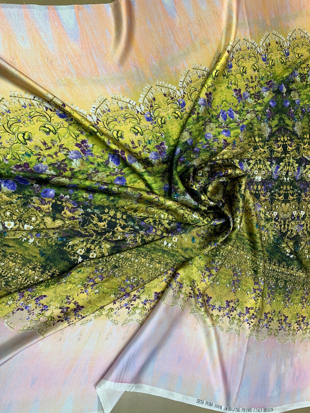 100% Silk Satin Charmouse 54 Wide. Beautiful Border Design - Etsy