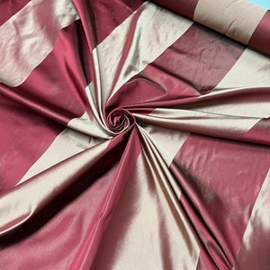 Silk Taffeta Plad 54" Wide Beautiful Wine and Gold 6” Wide Silk Satin Taffeta Stripe. Fabric ...