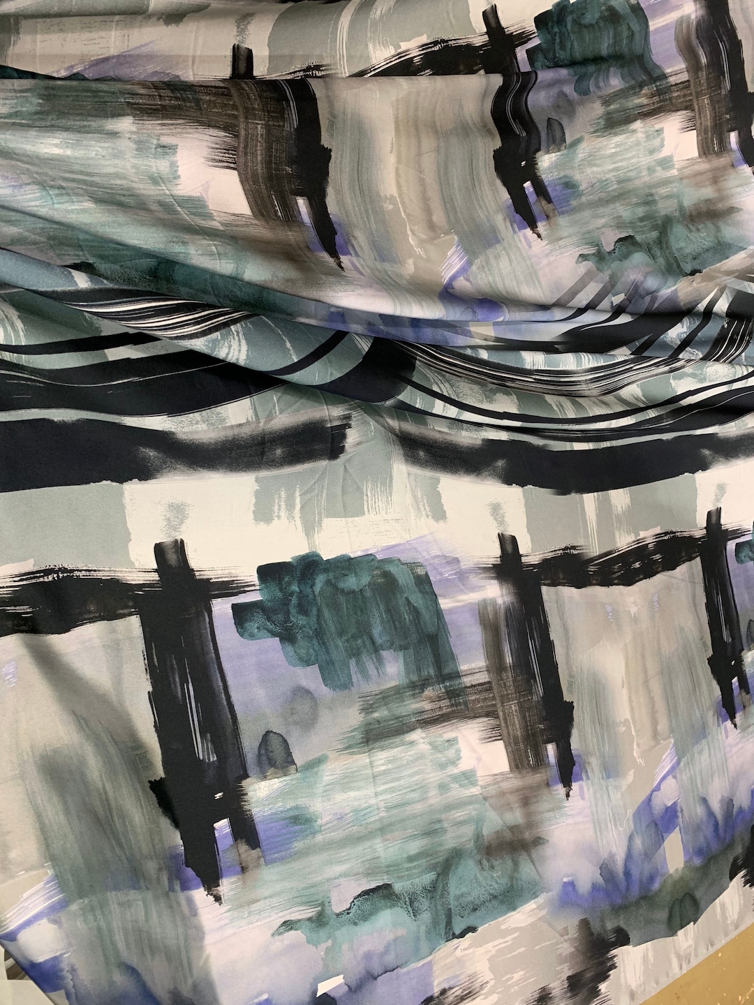 100% Silk Satin Charmouse Digital Print 54 Wide. Beautiful Grey Bluish ...