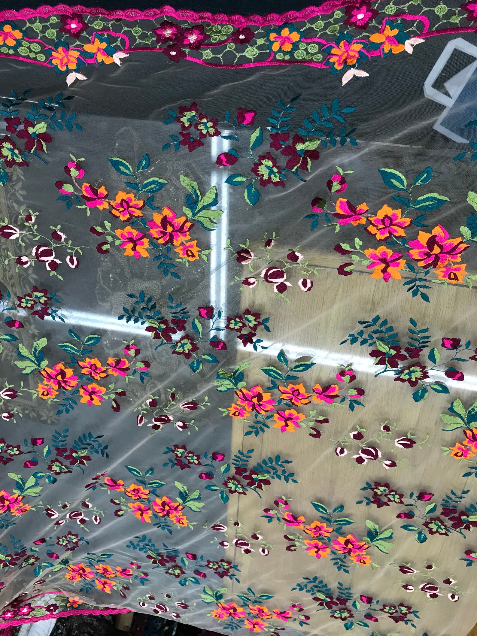 Italian Designer Fabric Floral Embroidery on Tulle Fabric. | Etsy