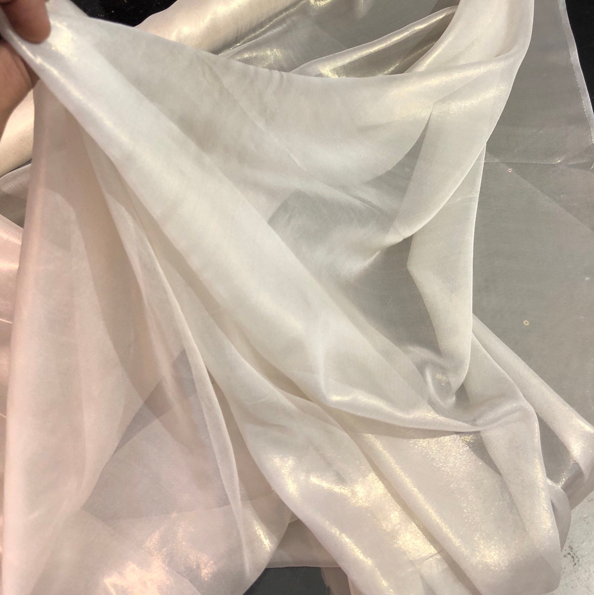 Silk chiffon 54 wide Ivory gold matalic french silk chiffon fabric sold ...