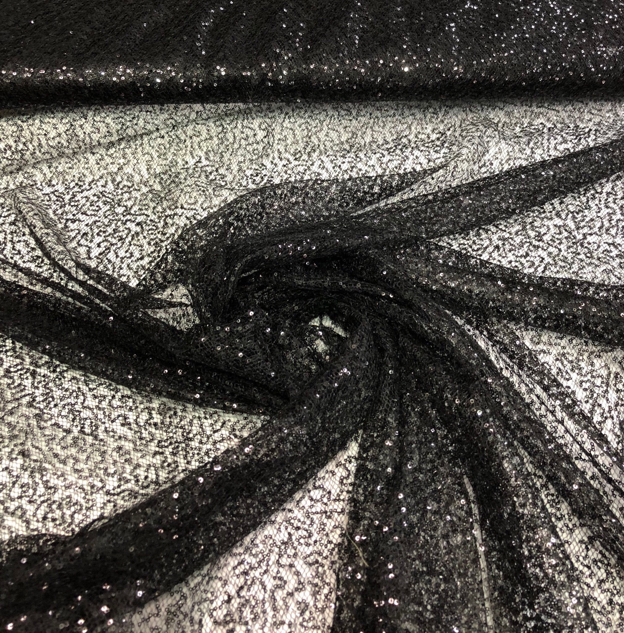 Black sequins on swirl sheer mesh fabric 52 wide Sequins mesh fabric ...