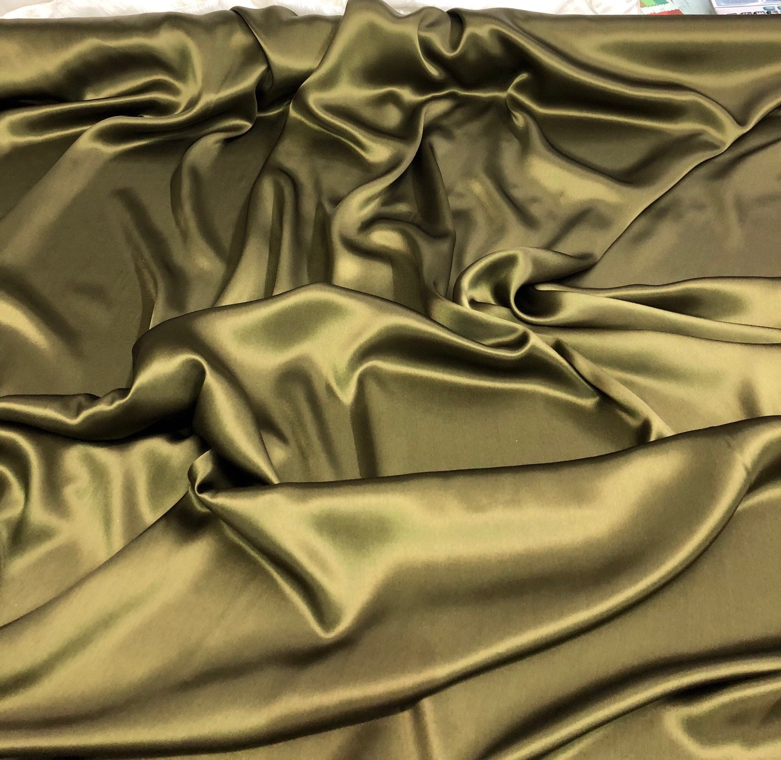 Silk Charmouse 54" Wide Beautiful Dark Olive Green Color Silk Satin ...