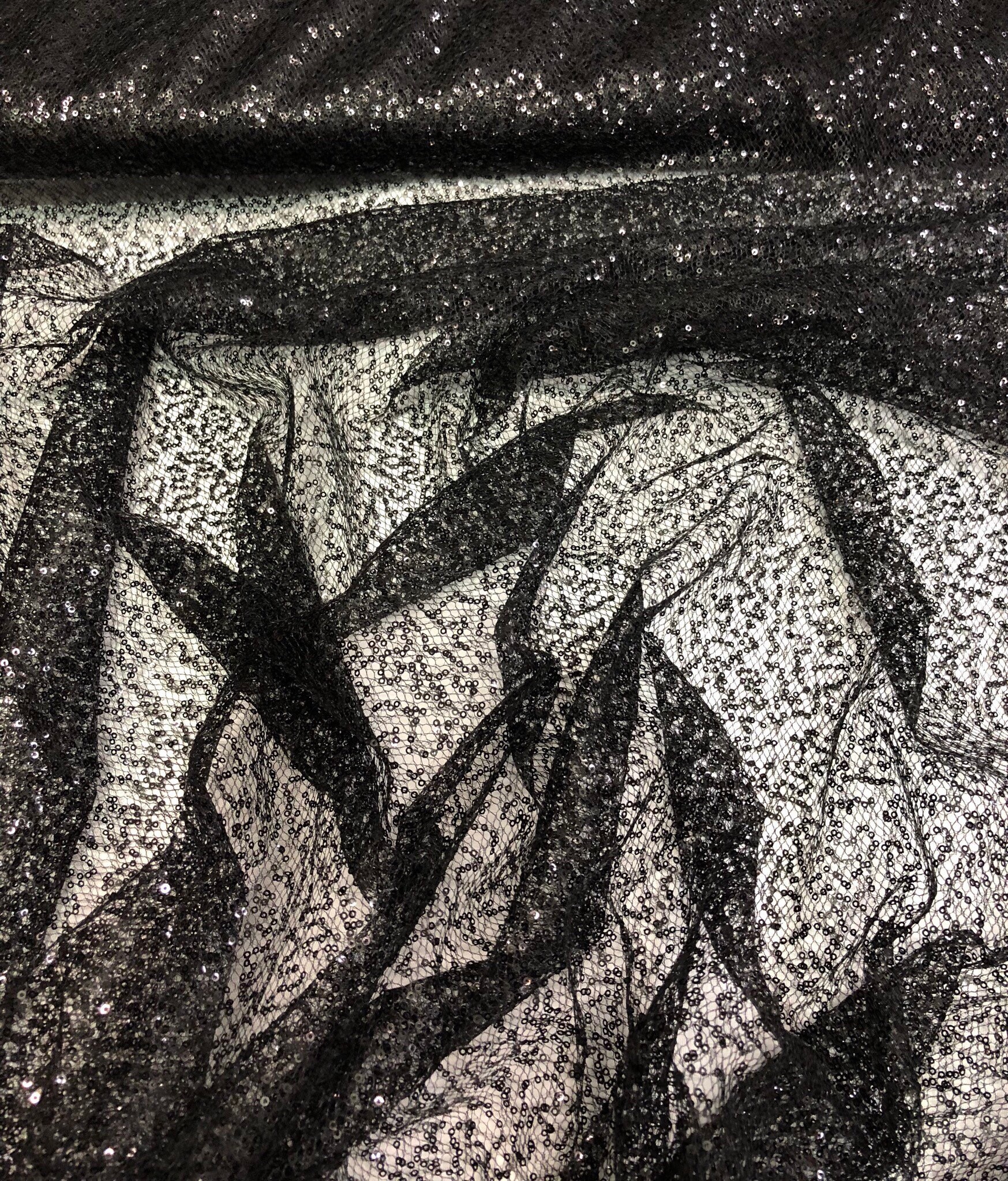 Black sequins on swirl sheer mesh fabric 52 wide Sequins mesh fabric ...