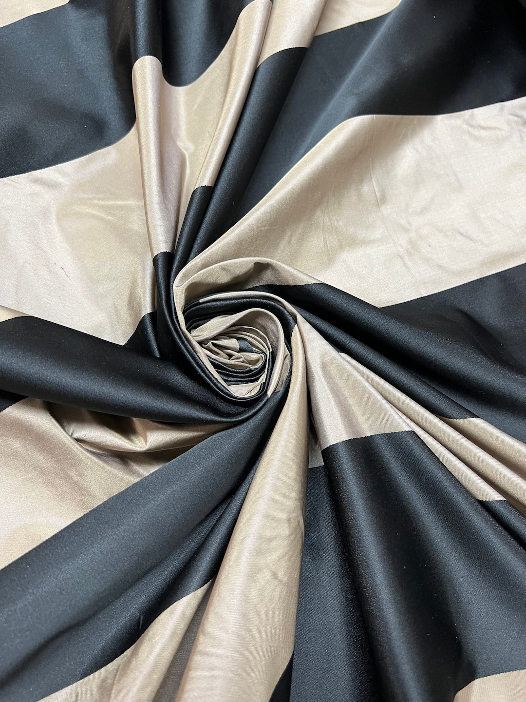 Silk Taffeta 54" Wide Beautiful Black and Tan Gold Wide Satin Stripe ...