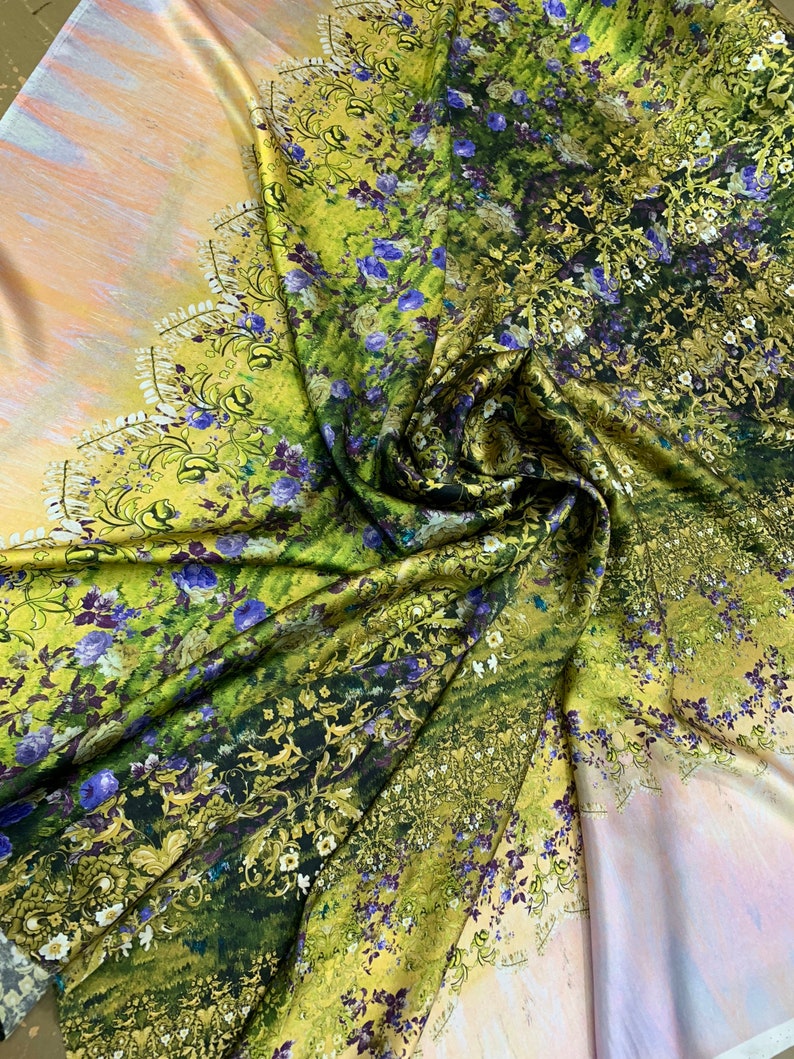 100% Silk Satin Charmouse 54 Wide. Beautiful Border Design - Etsy