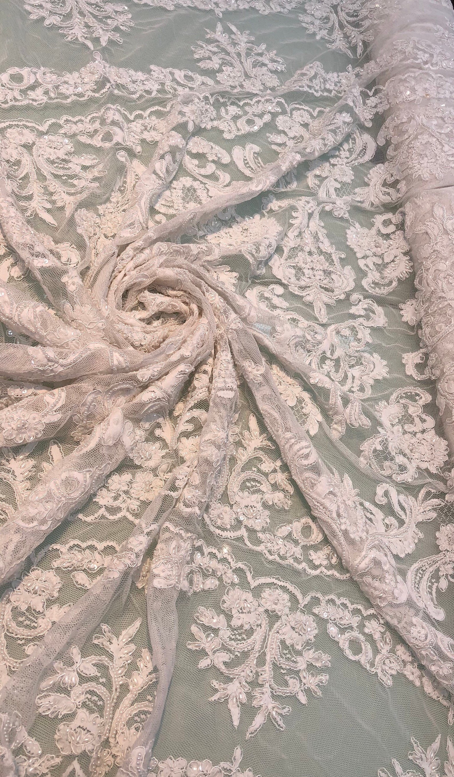 Hand Beaded Re-embroided Bridal Lace Beautiful Ivory Color - Etsy