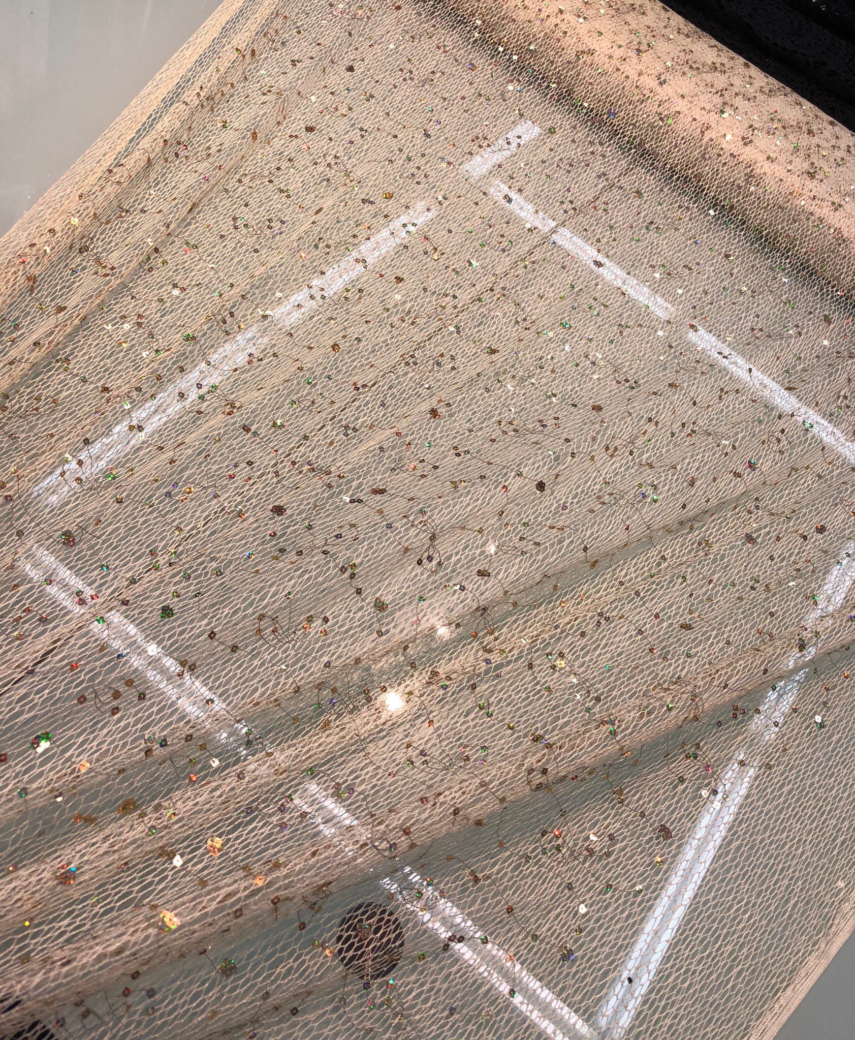 Spider web mesh with sequin embroidered beautiful cream color | Etsy