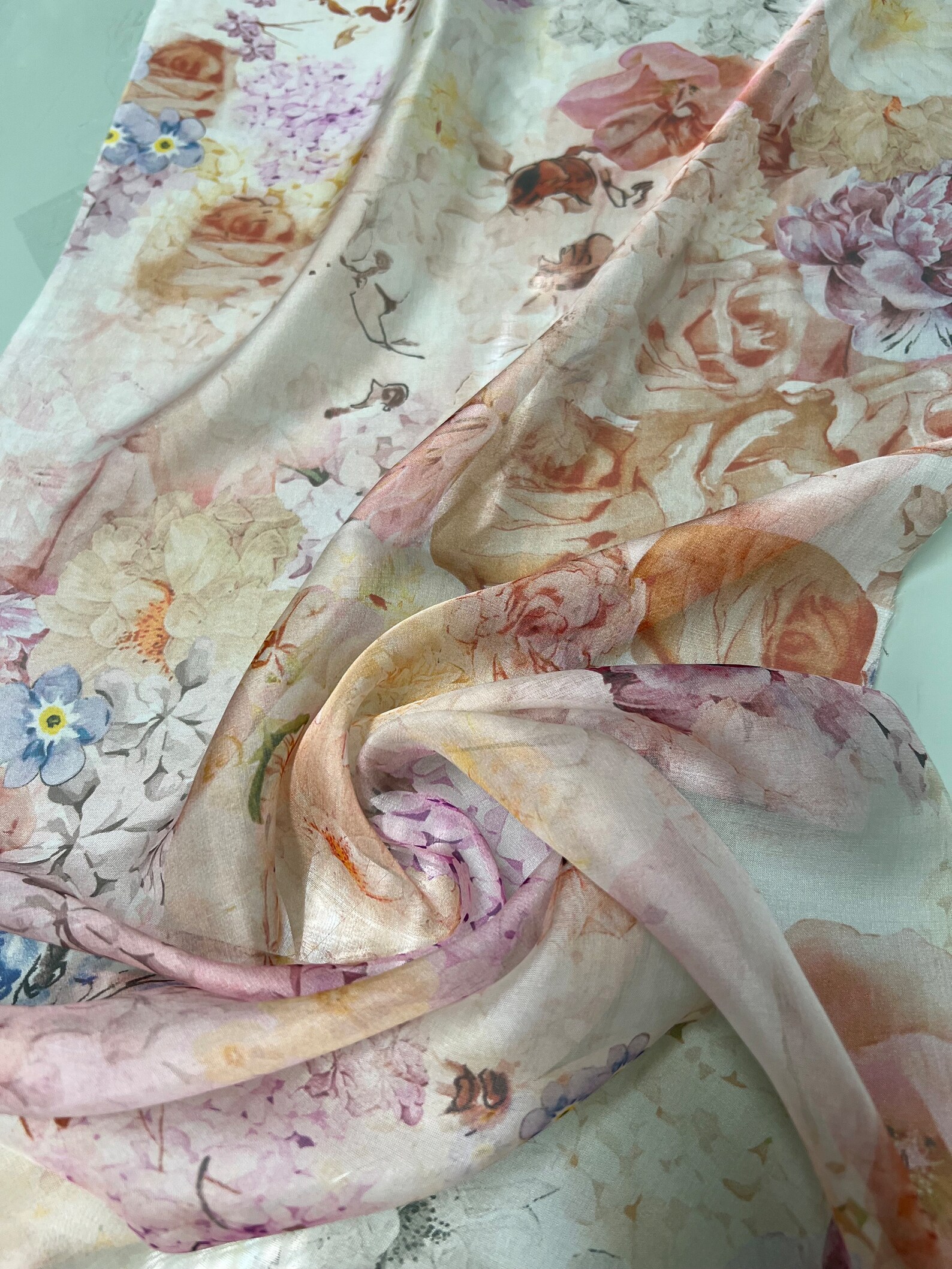 100% Silk Satin Face Chiffon Digital Print 54" Wide Beautiful Soft ...