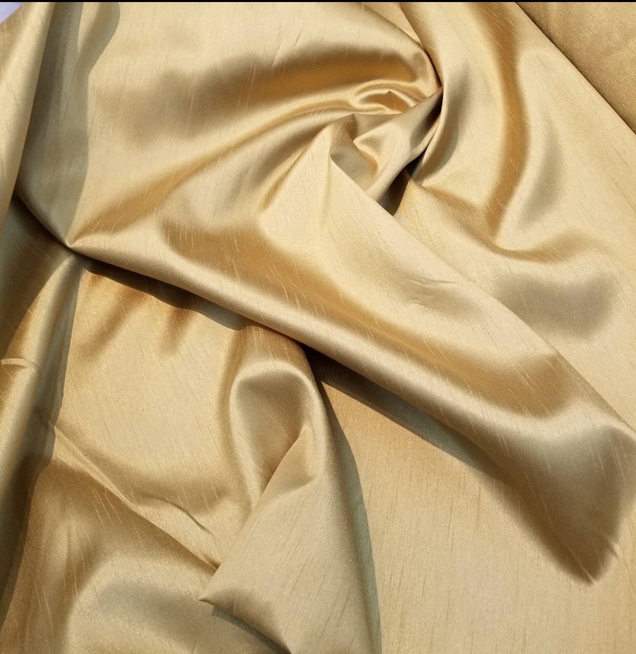 Poly gold shantung 108 wide Beautiful gold color Fabric sold by the fabric