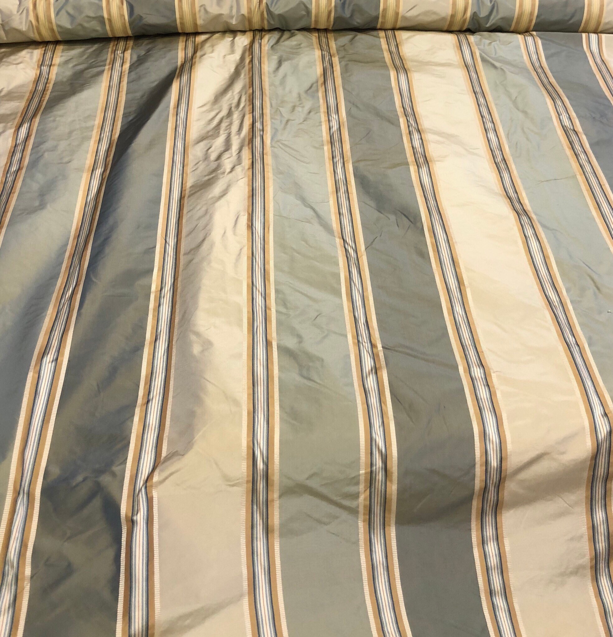 Silk taffeta 54 wide Beautiful grey gold silk taffeta satin stripe fabric sold by the yard
