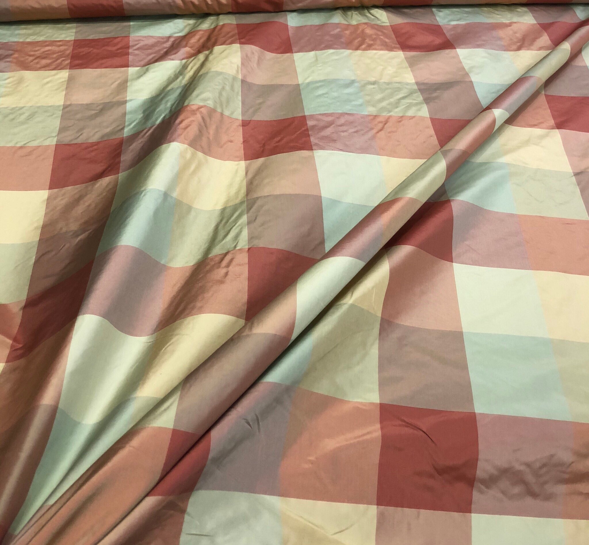 Silk taffeta plaid 54 wide Beautiful sage green gold wine mix silk taffeta fabric sold by the yard