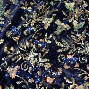 Velvet With Sequence Embroidered 45" Wide Beautiful Navy Velvet With ...