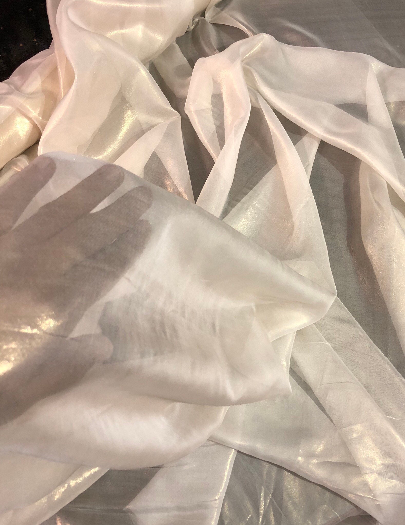 Silk chiffon 54 wide Ivory gold matalic french silk chiffon fabric sold ...