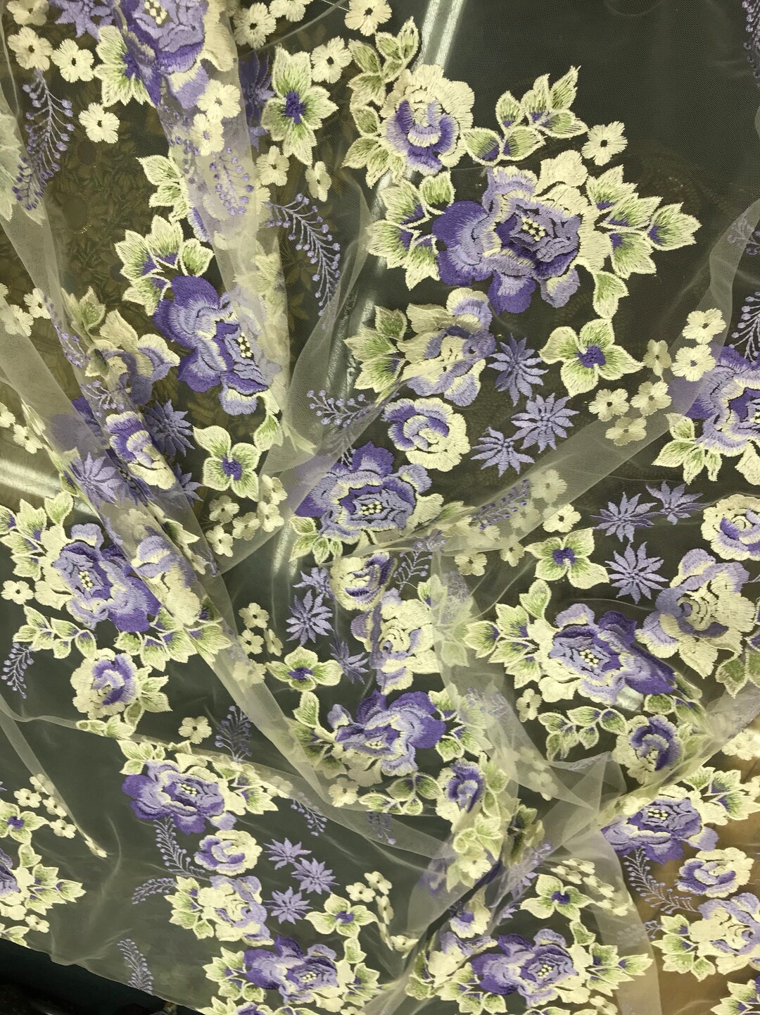 Italian Designer Fabric Floral Embroidery on Tulle Fabric. Price for ...