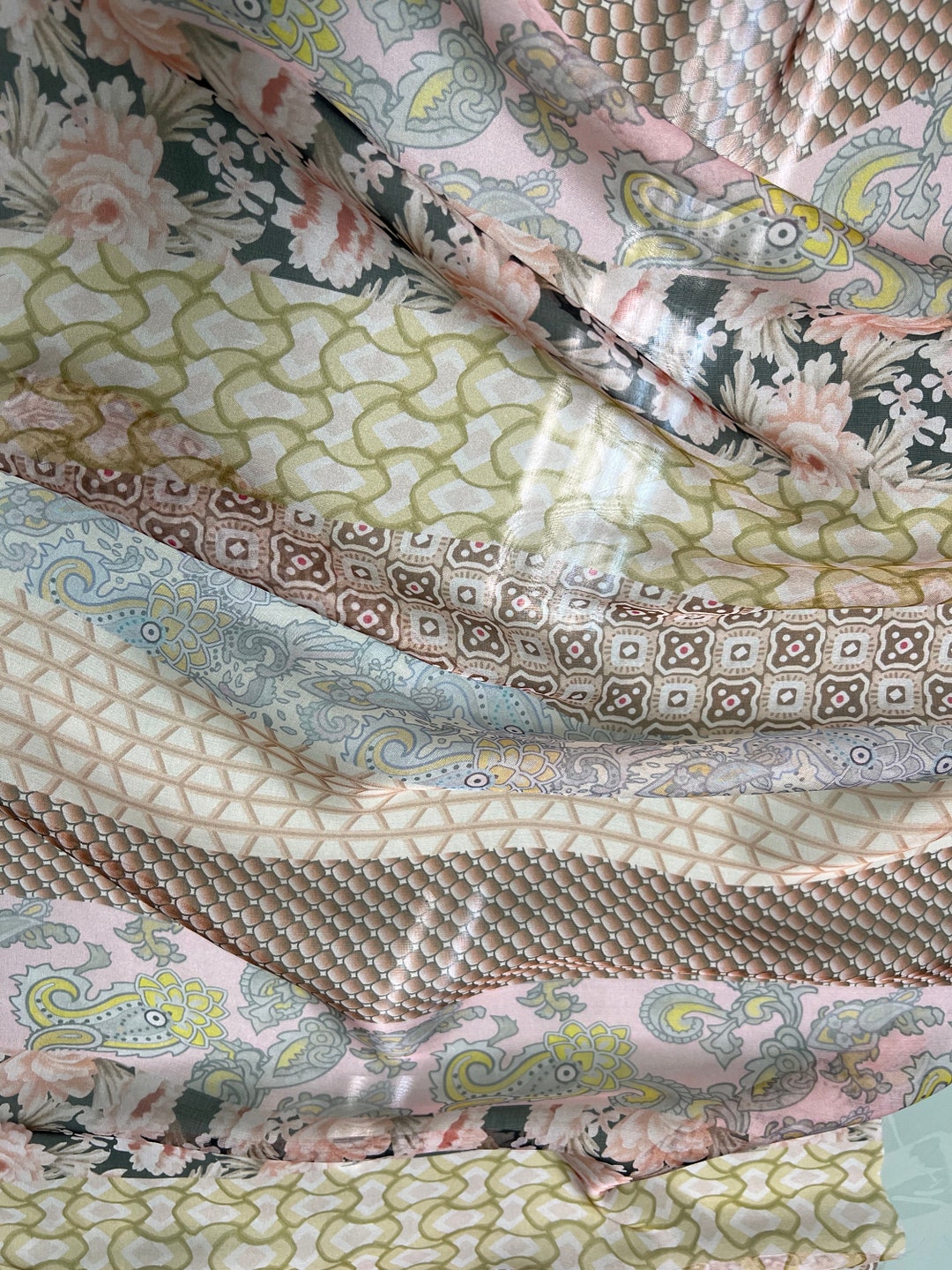 100% Silk Satin Face Chiffon Digital Print 54" Wide Beautiful Stripe ...
