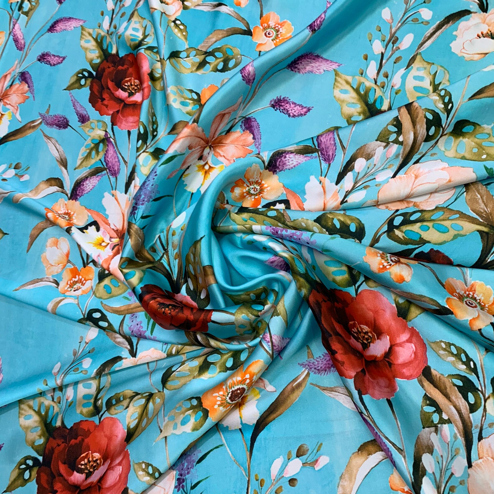 100% Silk Satin Charmouse Print 54 Wide. Beautiful Turguise - Etsy