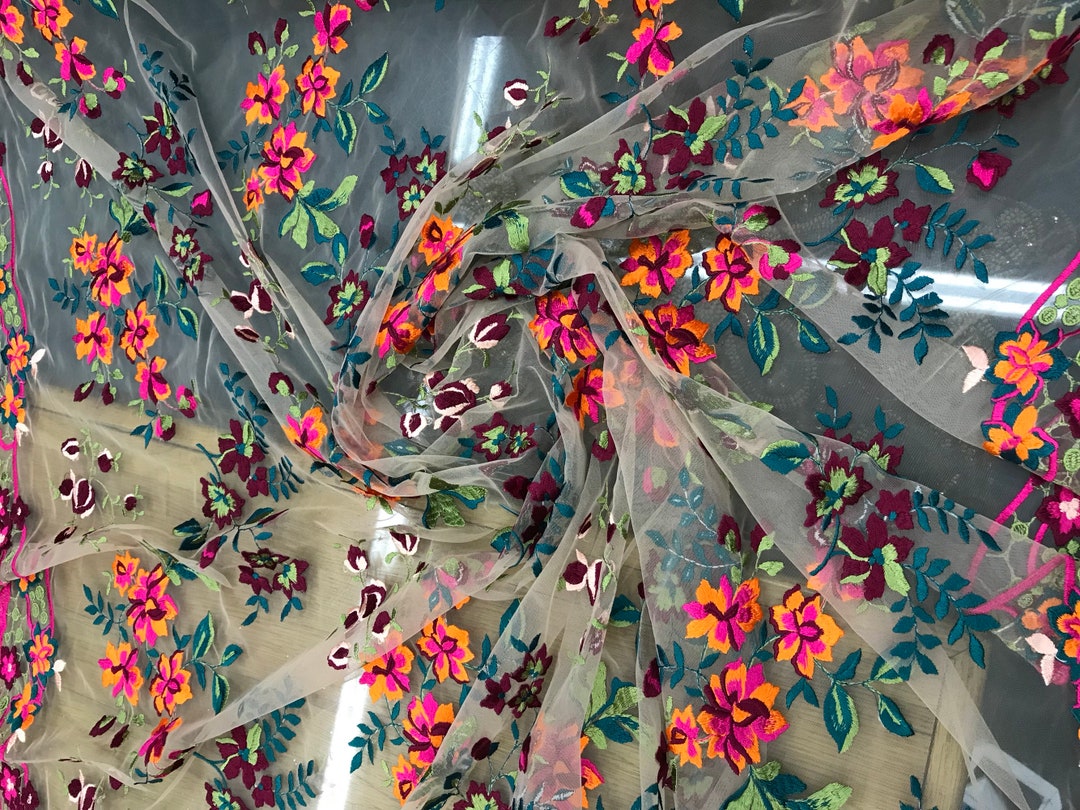 Italian Designer Fabric Floral Embroidery on Tulle Fabric. Price for ...