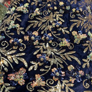 Velvet With Sequence Embroidered 45" Wide Beautiful Navy Velvet With ...