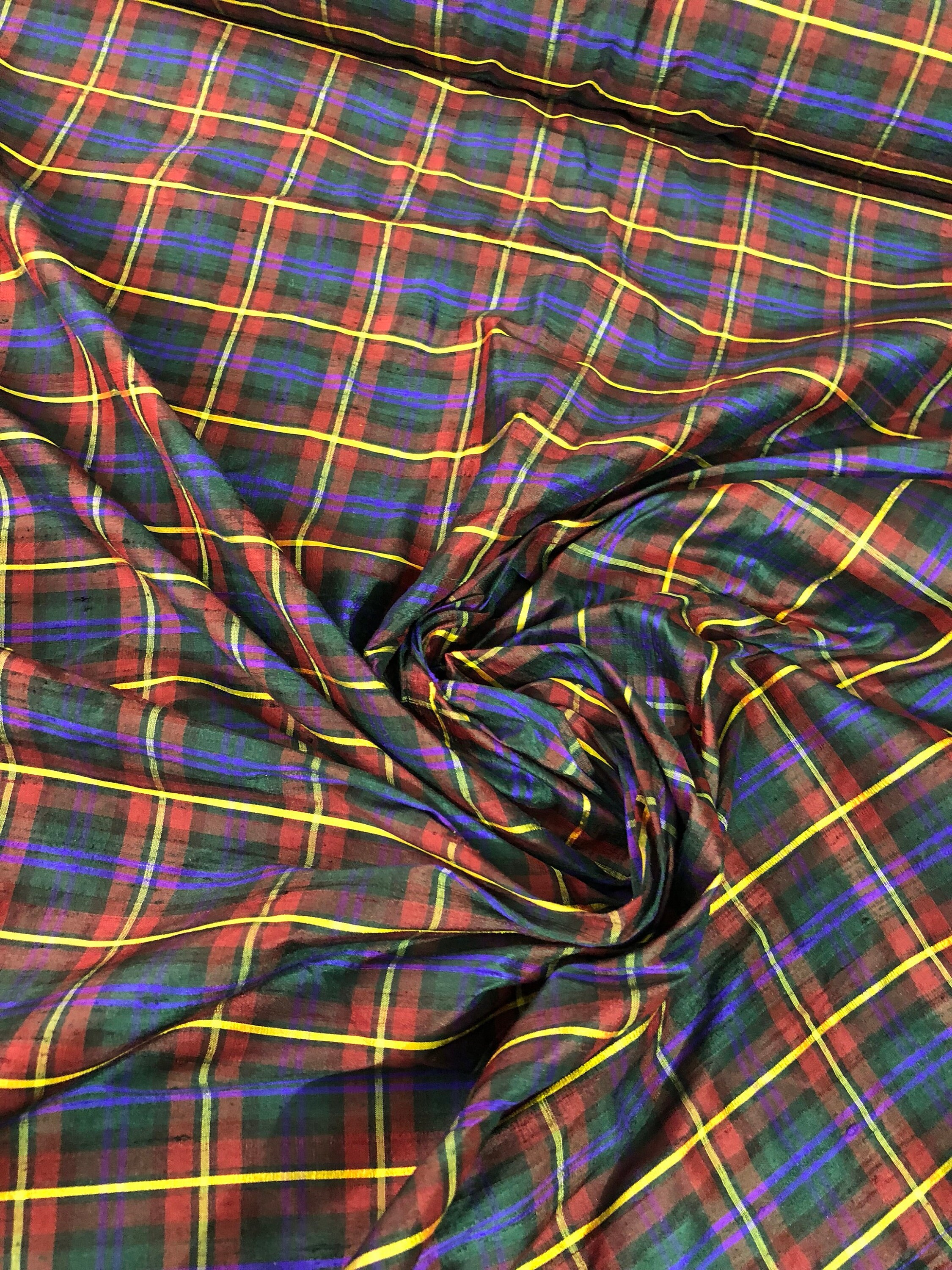 Silk Dupion Plaid 45 Wide Beautiful Holiday Colors Fabric Sold By The Yard