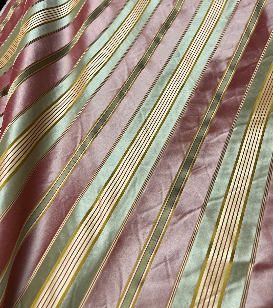 100% Silk Beautiful Sage Green With Mauve Pink Wine Shade With Gold Satin Stripes. Silk Satin ...