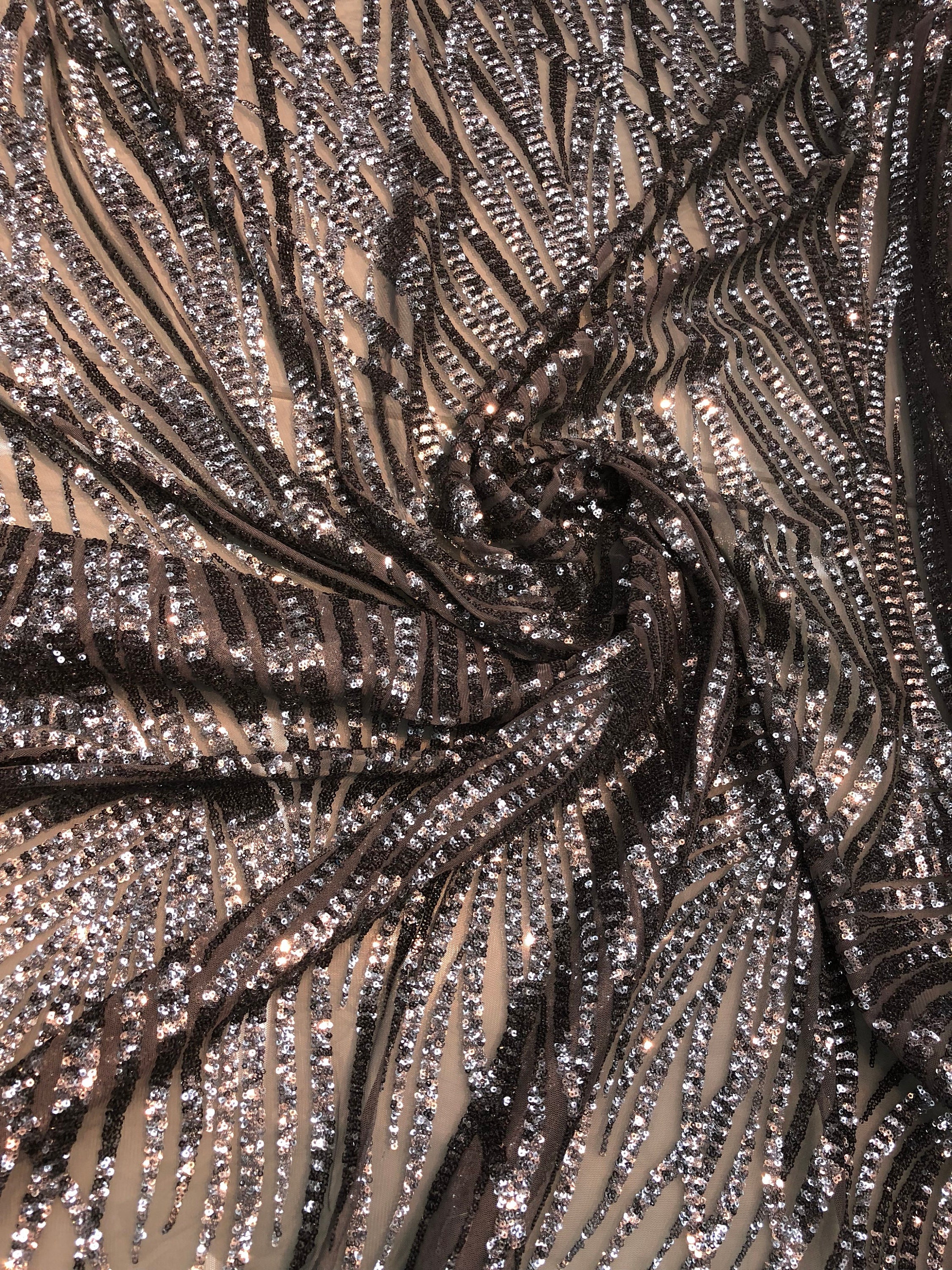 Beautiful sequins design 50 wide Charcoal grey sequins on grey mesh ...