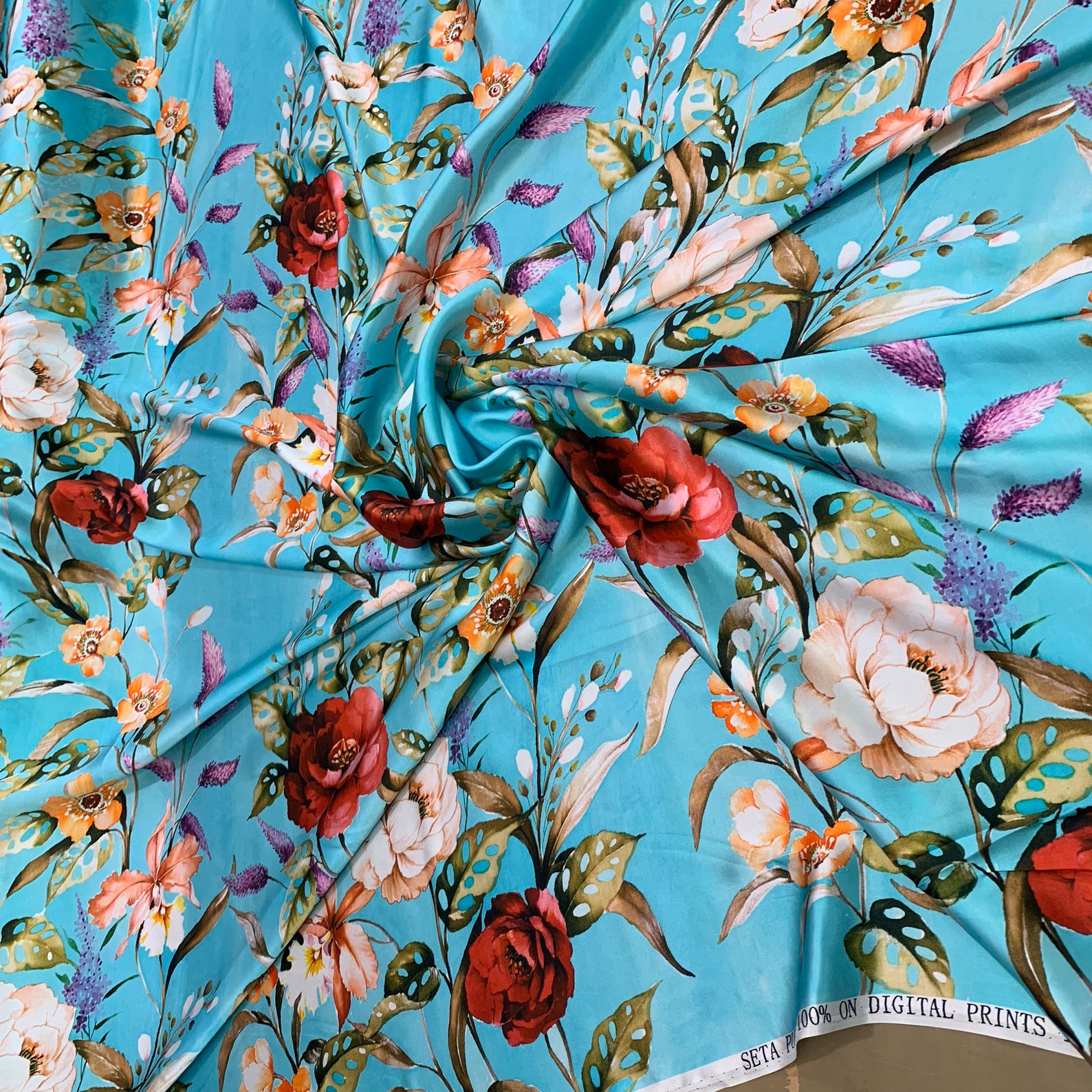 100% Silk Satin Charmouse Print 54 Wide. Beautiful Turguise - Etsy