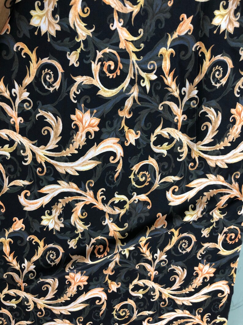 Beautiful Black Base With Gold Abstract Designer Digital Print on Silky ...