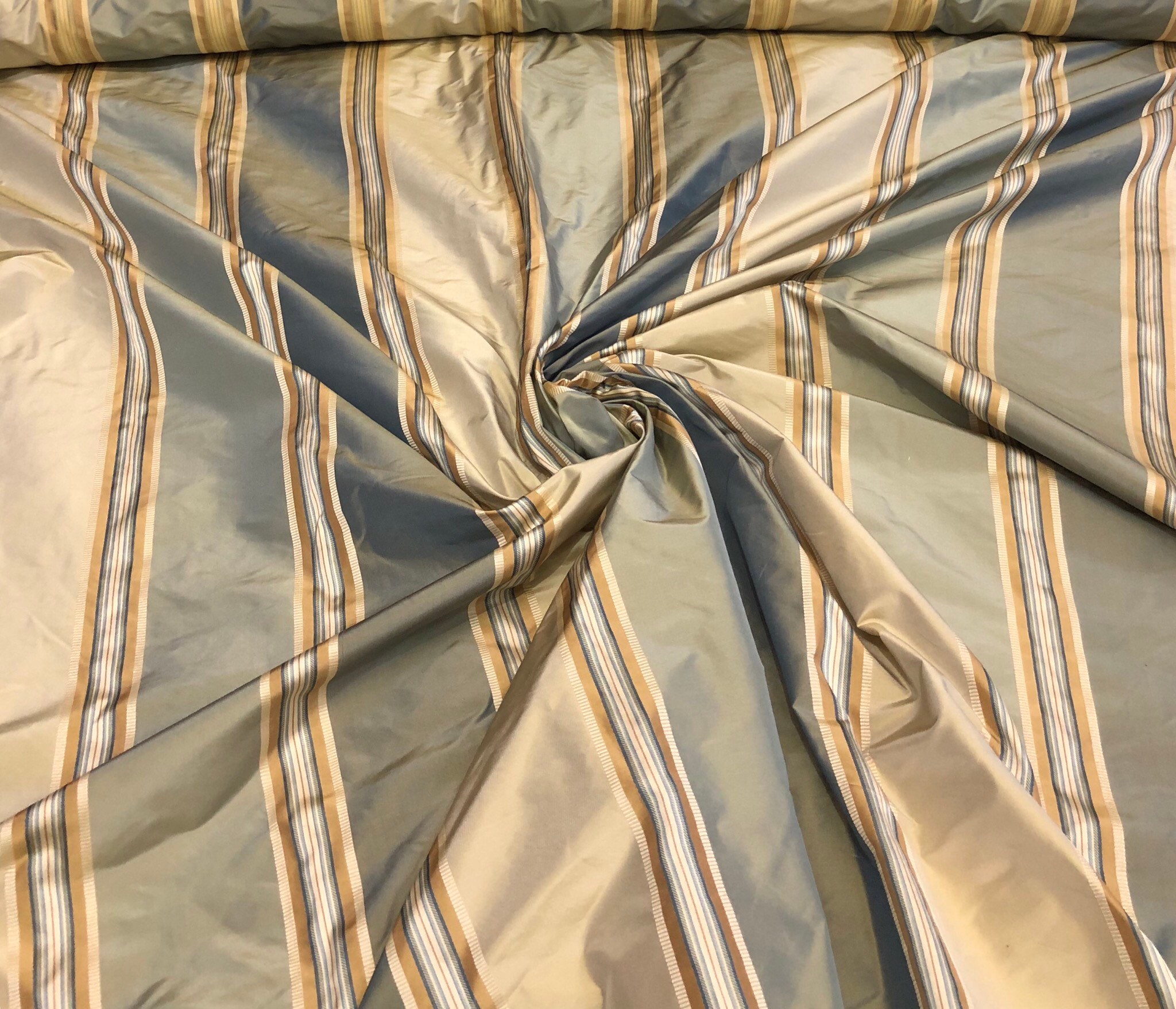 Silk taffeta 54 wide Beautiful grey gold silk taffeta satin stripe fabric sold by the yard