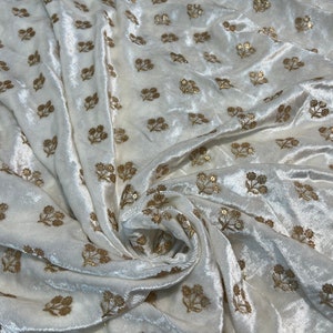 Velvet With Sequence Embroidered 45" Wide Beautiful Ivory With Gold ...