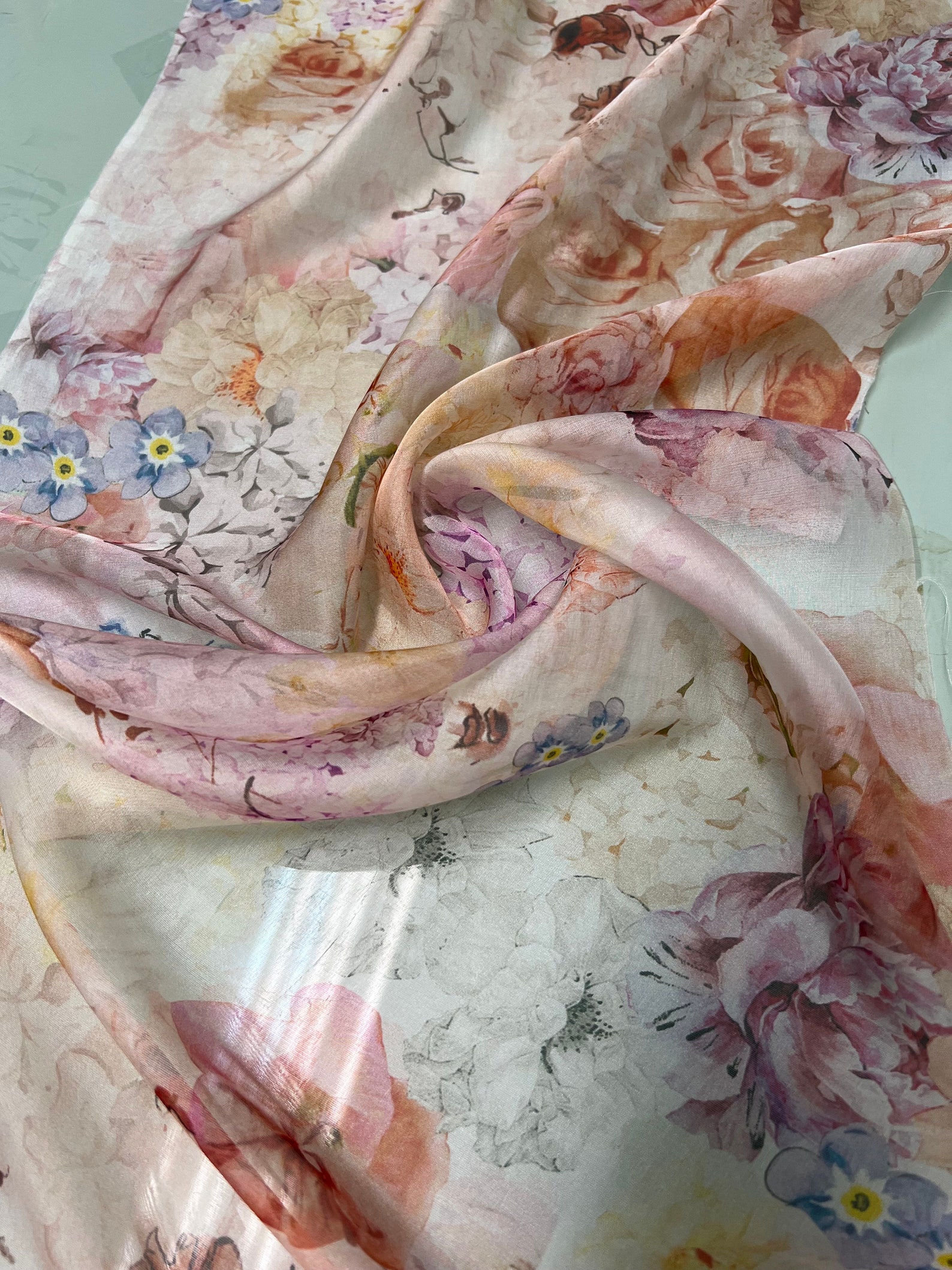100% Silk Satin Face Chiffon Digital Print 54" Wide Beautiful Soft ...
