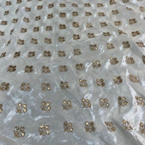 Velvet With Sequence Embroidered 45" Wide Beautiful Ivory With Gold ...