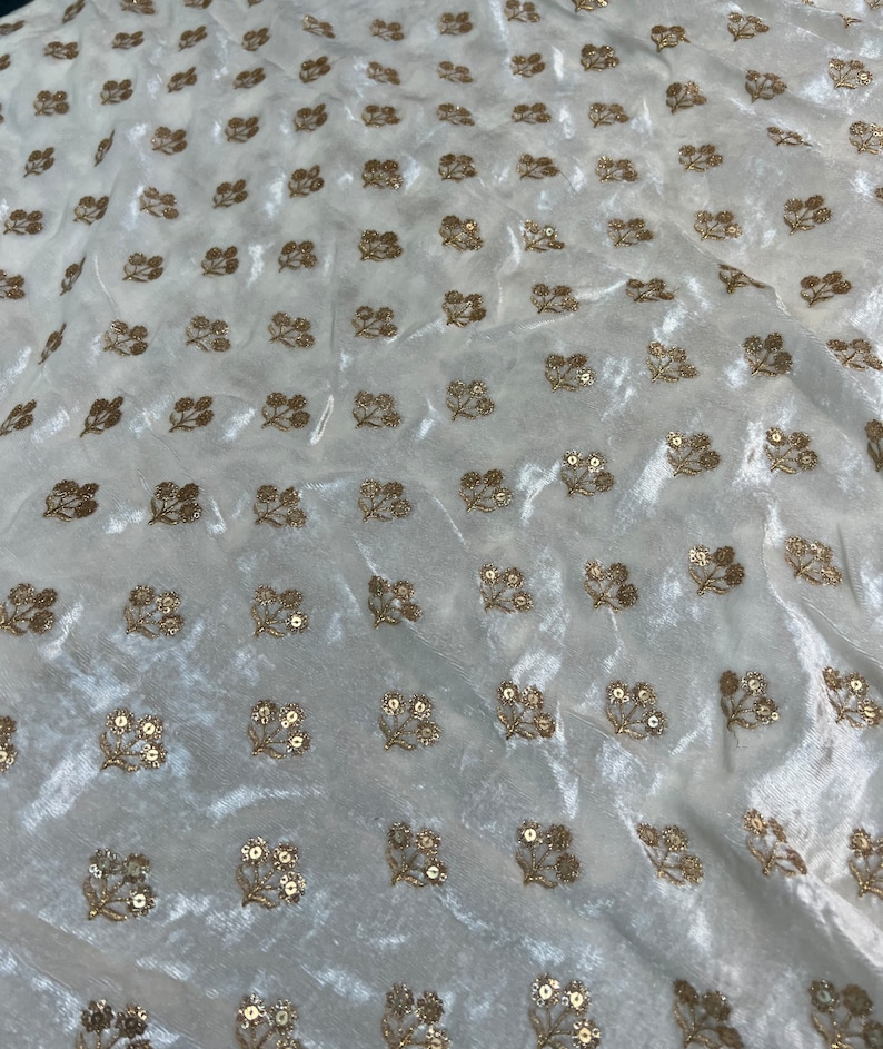 Velvet With Sequence Embroidered 45" Wide Beautiful Ivory With Gold ...