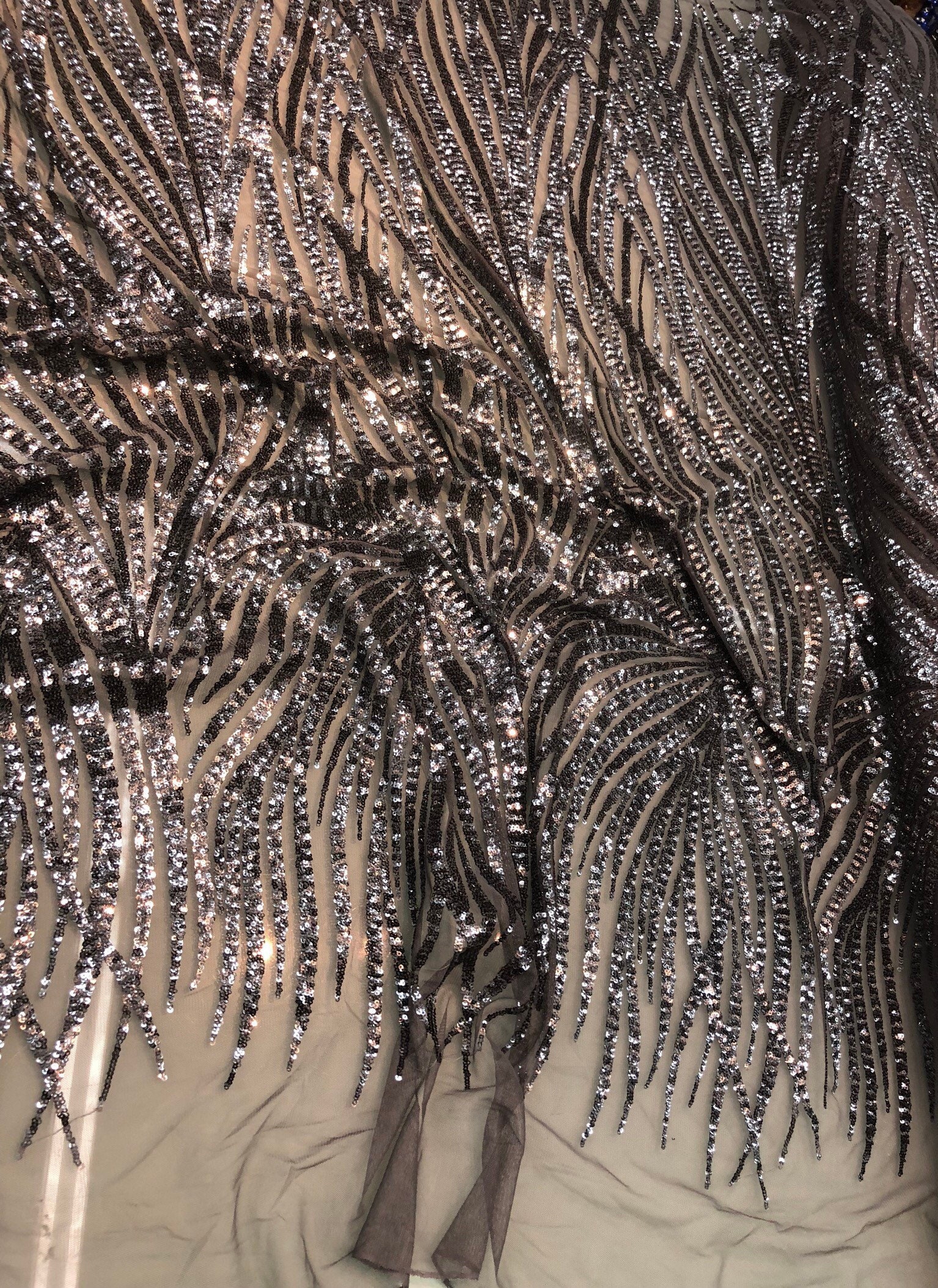 Beautiful sequins design 50 wide Charcoal grey sequins on grey mesh ...