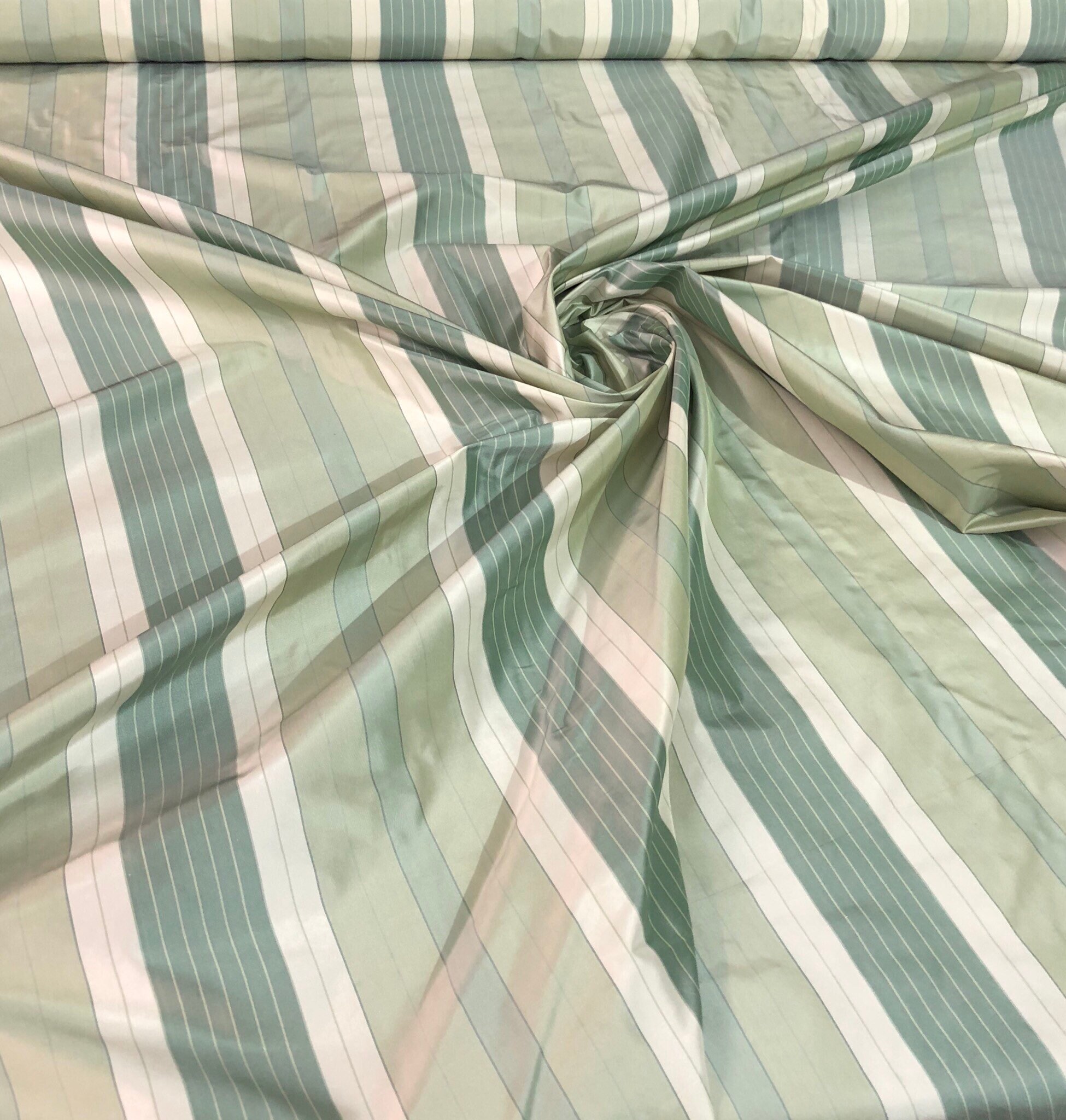 Silk taffeta stripe 54 wide Beautiful pastel greens stripe Fabric sold ...
