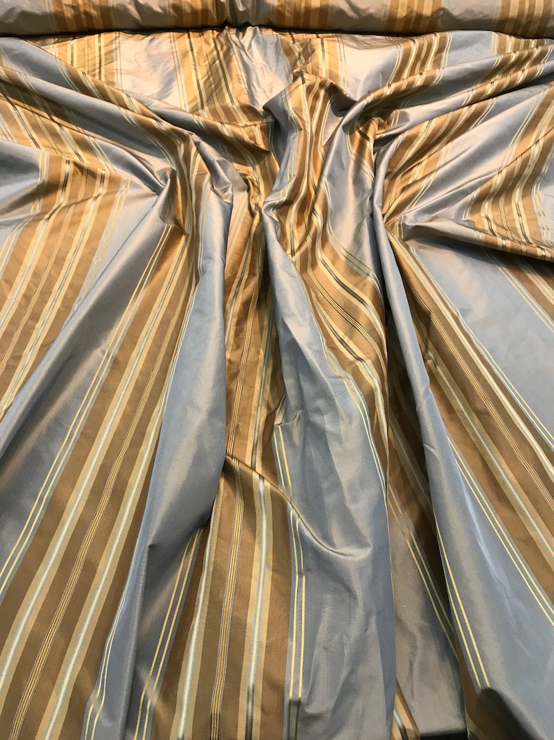 Silk Taffeta Satin Stripe 54 Wide Beautiful Gold Bluesh - Etsy
