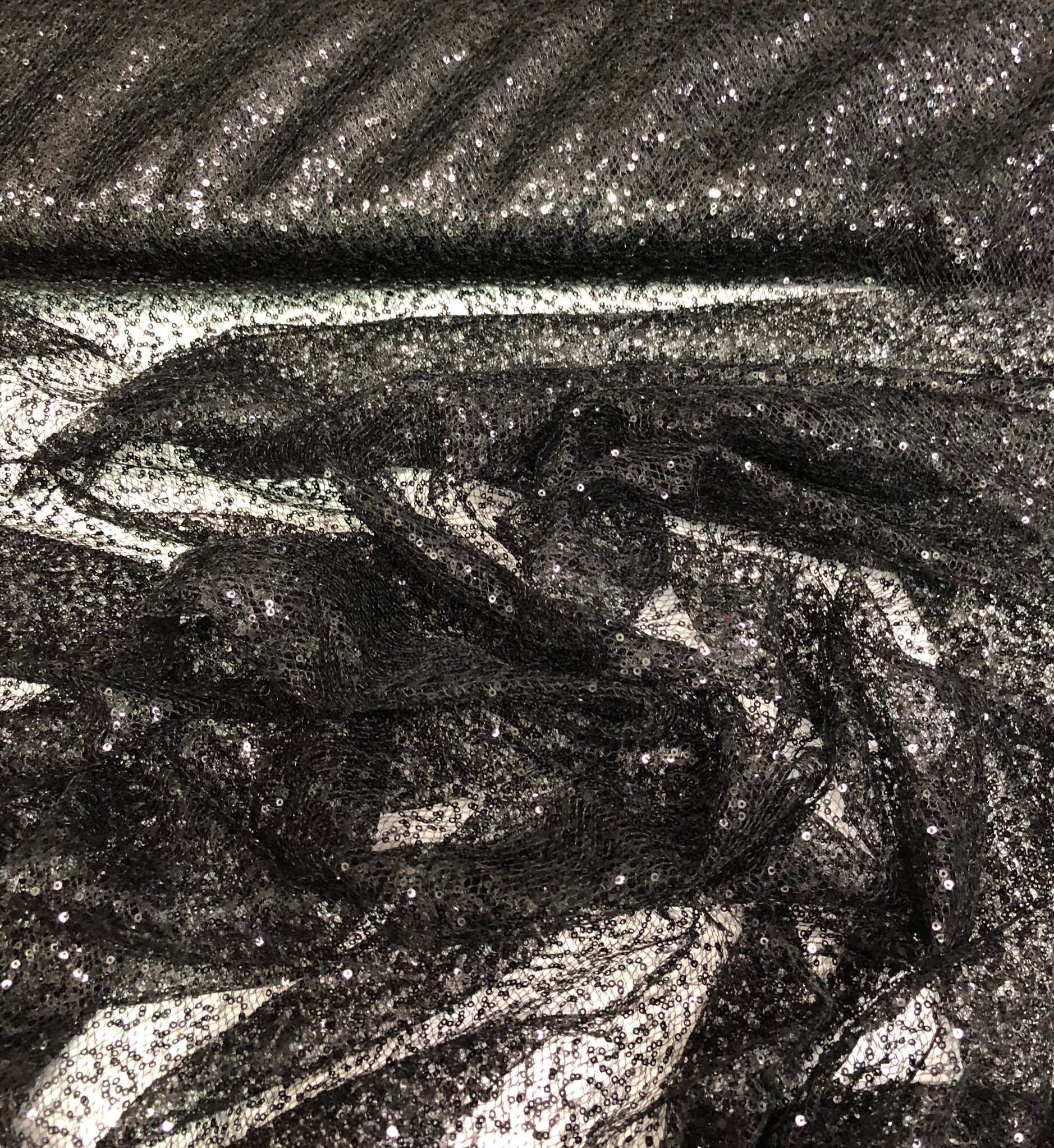 Black sequins on swirl sheer mesh fabric 52 wide Sequins mesh fabric ...