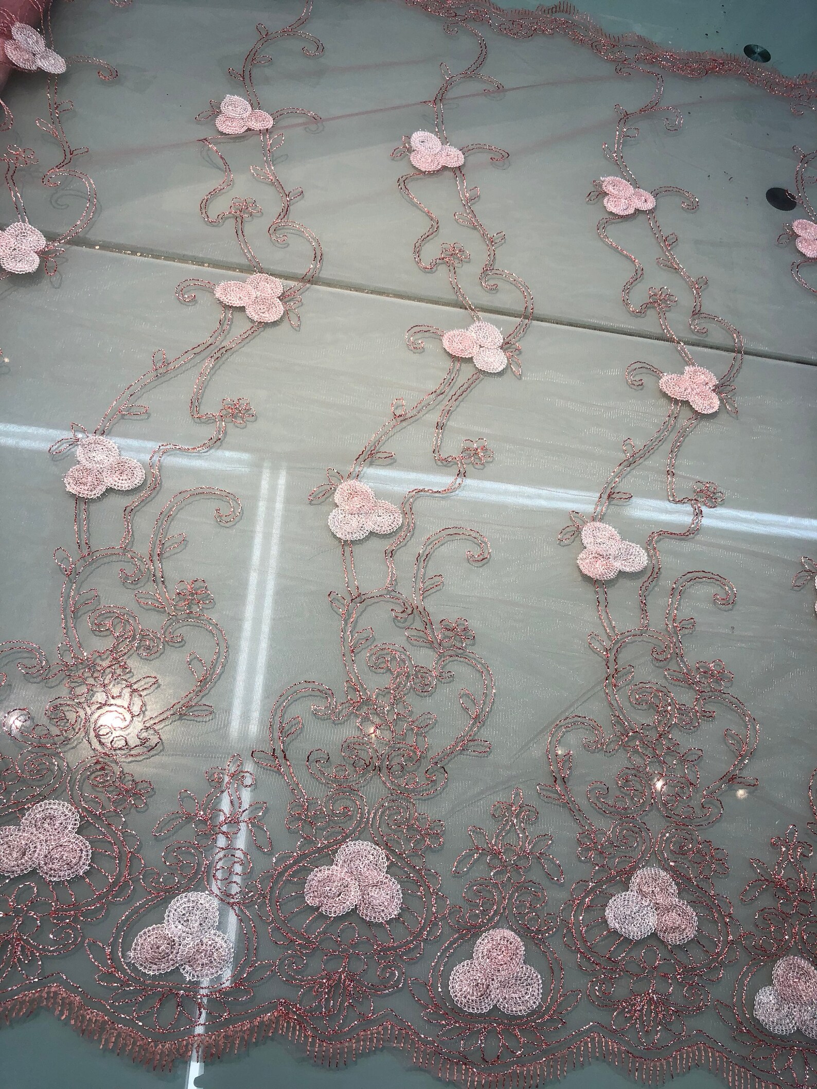 Embroidered Net Lace 50 Wide Beautiful Baby Pink Color | Etsy