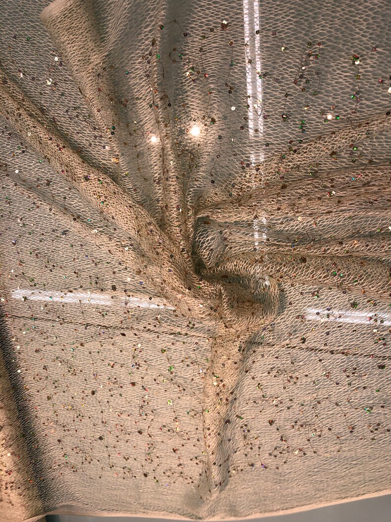 Spider Web Mesh With Sequin Embroidered Beautiful Cream Color | Etsy