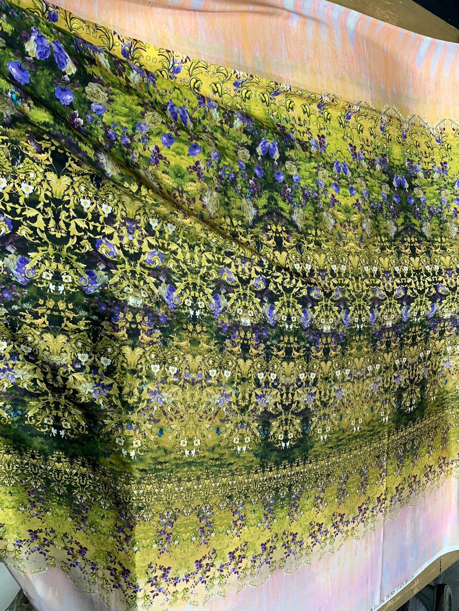 100% Silk Satin Charmouse 54 Wide. Beautiful Border Design | Etsy