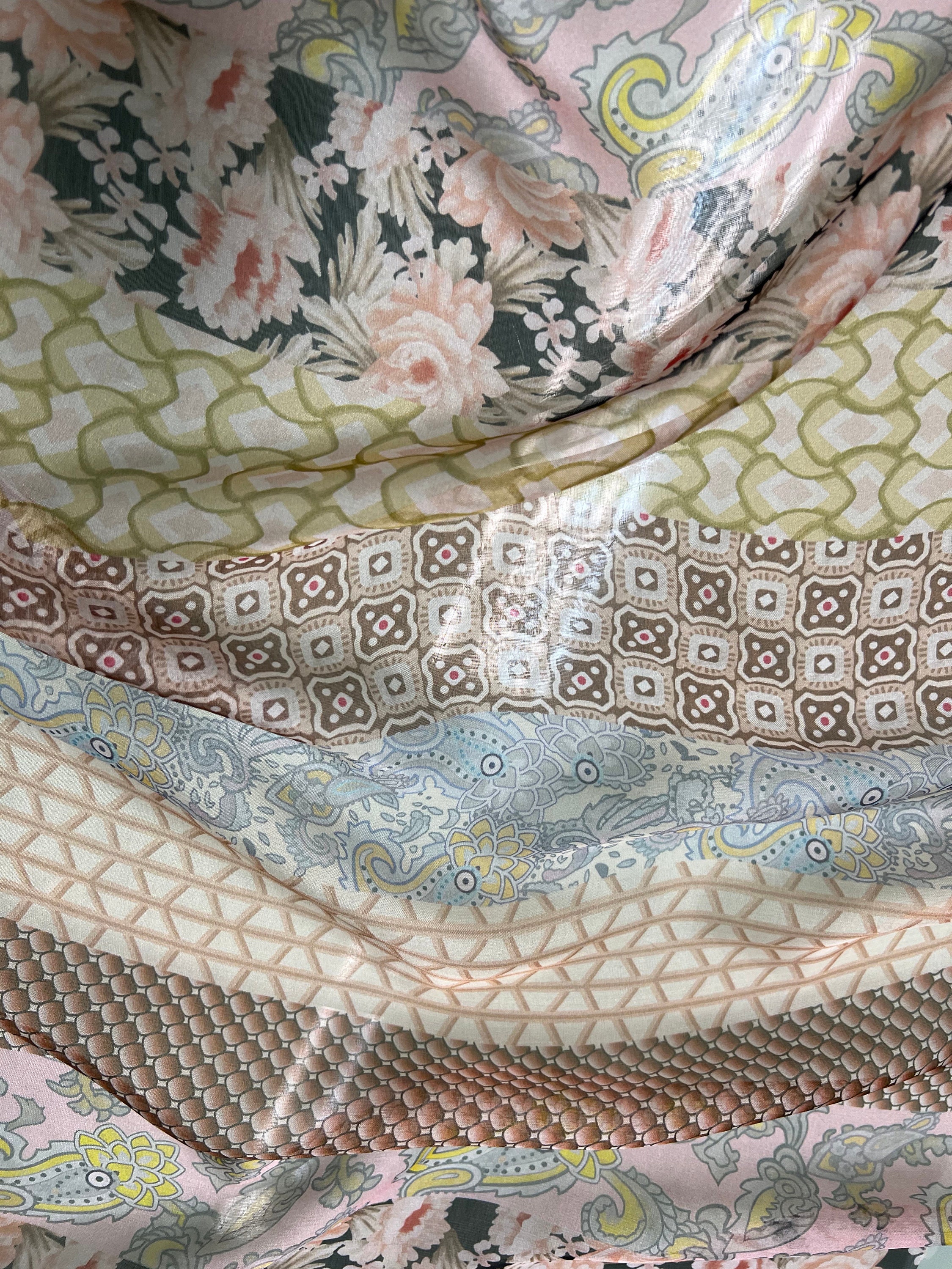 100% Silk Satin Face Chiffon Digital Print 54" Wide Beautiful Stripe ...