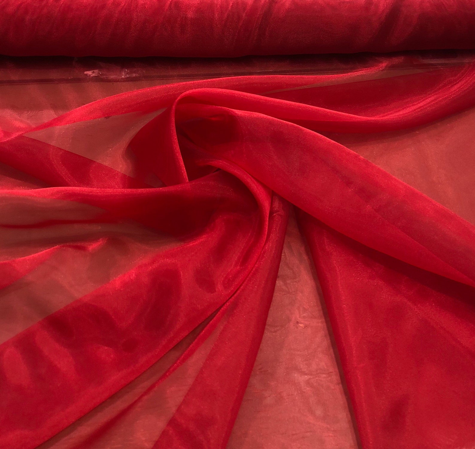 100% Polyester Oragnza Beautiful Red Color Poly Organza 60 Wide Fabric ...