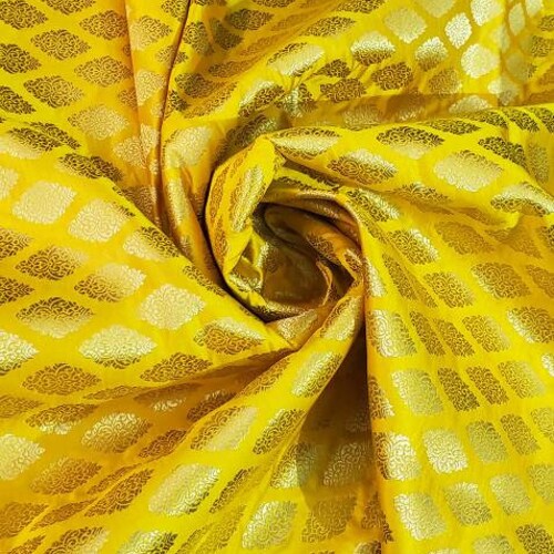 Yellow Brocade Fabric by the Yard Gold Banaras Brocade Fabric | Etsy