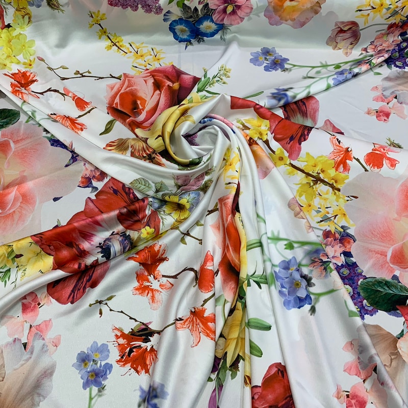 Floral Satin Fabric - Etsy
