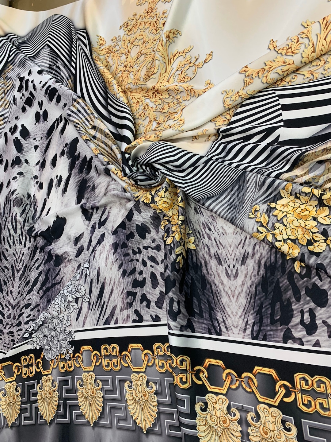 Digital Satin Charmouse Print 54 Wide. Beautiful White Base With Black ...